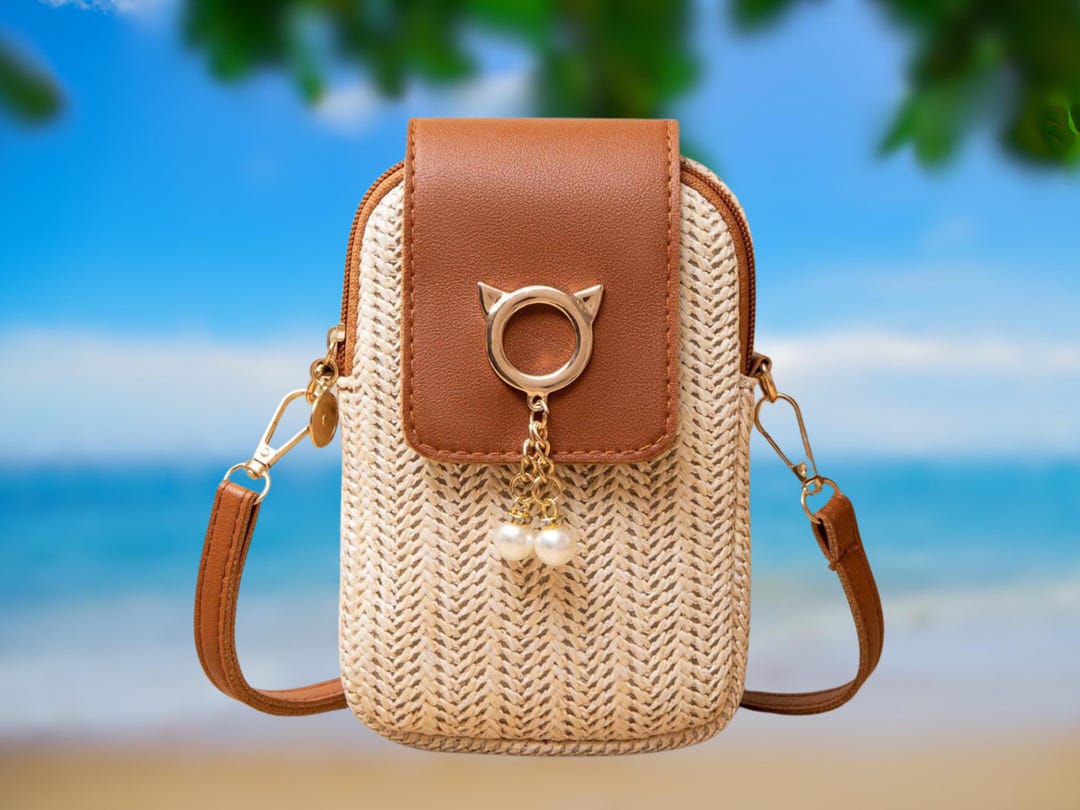 Mini Straw Crossbody Bag: Woven Summer Purse With Pearl Cat Charm - Etsy