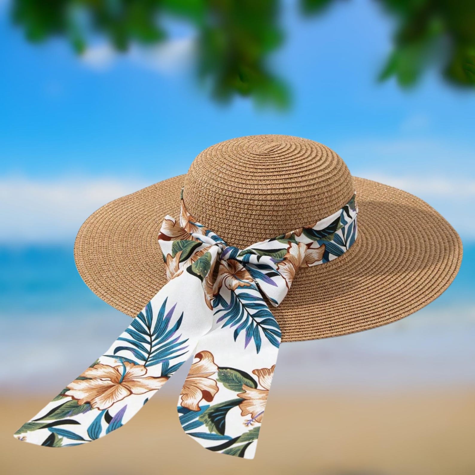 Wide Brim Straw Sun Hat & Tote Bag Set: Floral Ribbon Beach Gift - Etsy