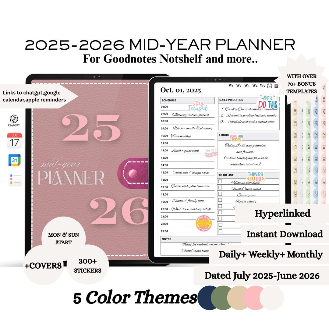 2025-2026 Digital Planner: Hyperlinked Daily, Weekly, Monthly ...