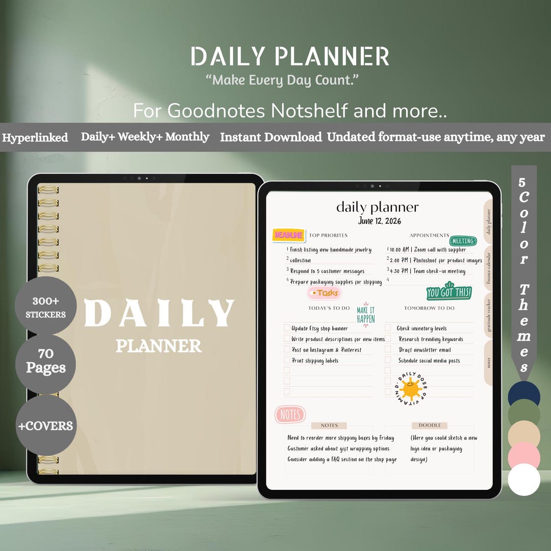 Digital Daily Planner for Goodnotes: Undated Productivity PDF - Etsy