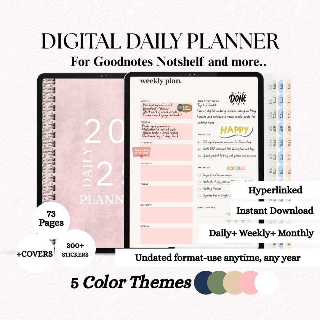 Undated Digital Planner for Goodnotes: Weekly, Monthly, & Daily iPad ...