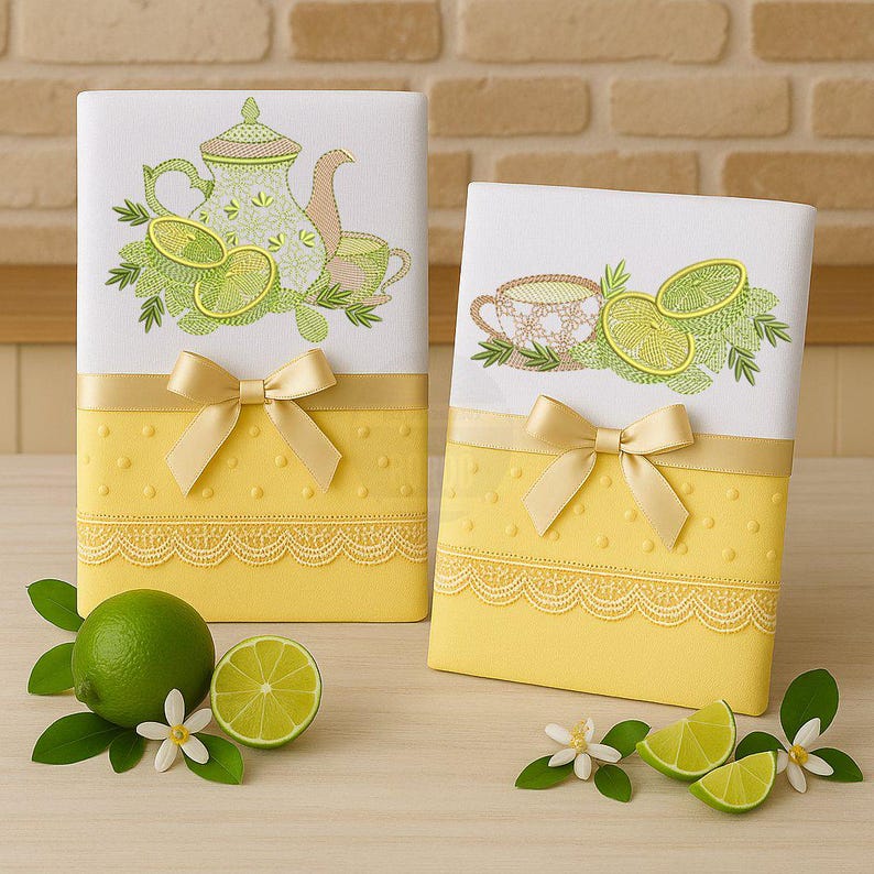 Lemon Tea Set Embroidery – Teapots, Cups & Kitchen Towels – Rippled ...