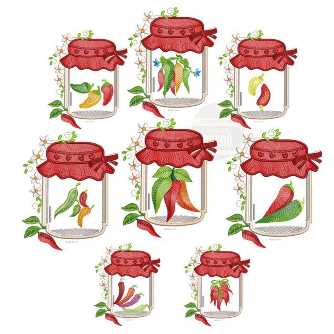 Chili Pepper Jar Embroidery Designs – Kitchen Towel Files Pes Jef Dst ...