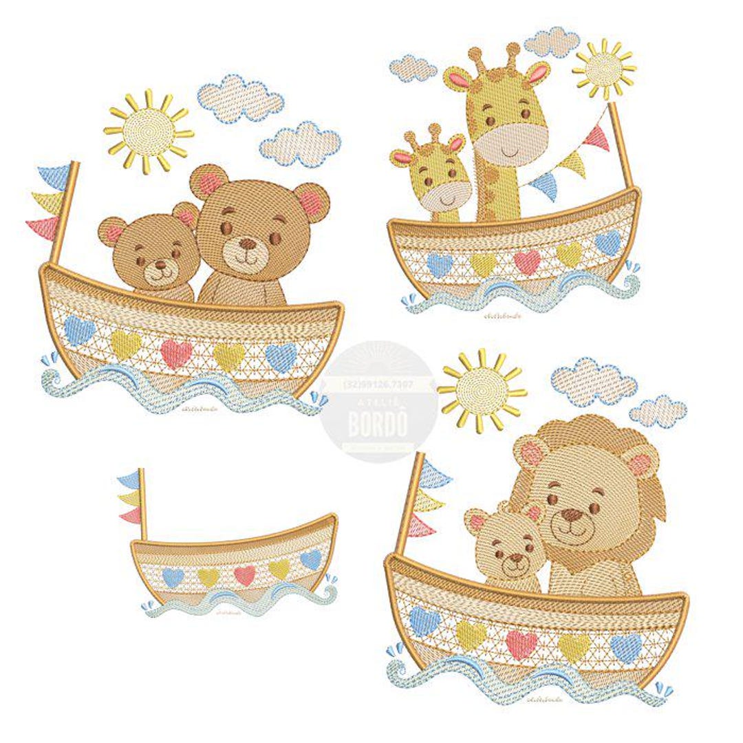 Safari Baby Animals in Boats Embroidery | Cute Jungle Designs – Digital ...