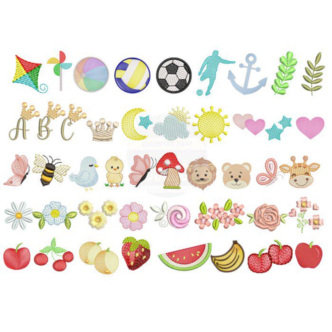 60 Mini Baby Embroidery Designs – Small Fruits, Toys and Flowers for ...