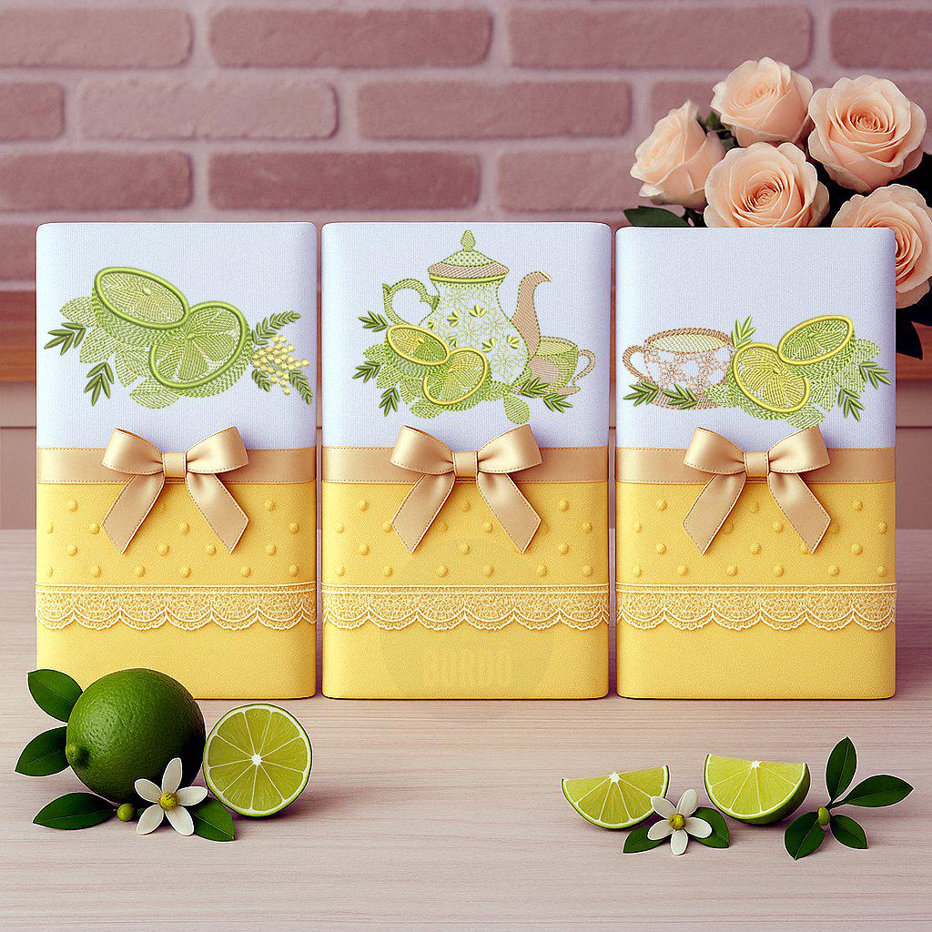 Lemon Tea Set Embroidery – Teapots, Cups & Kitchen Towels – Rippled ...