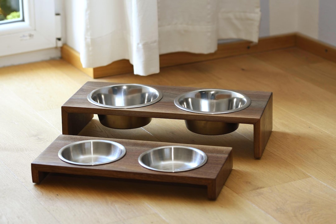 Personalized Walnut Dog Bowl Stand – Elevated Feeding Station With 2 ...