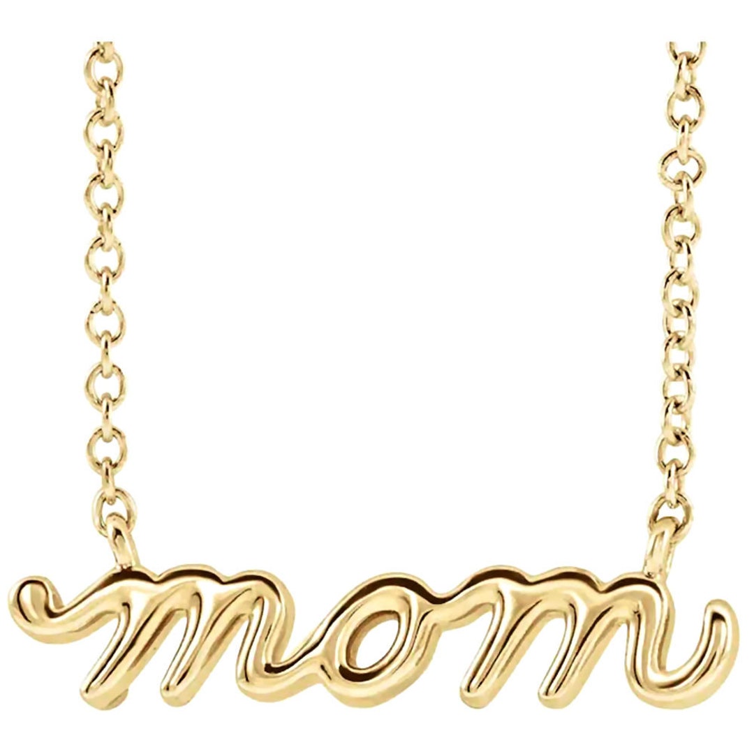 Solid Gold Mom Necklace, Mother's Day Gift, Mom Script Pendant, Gift ...