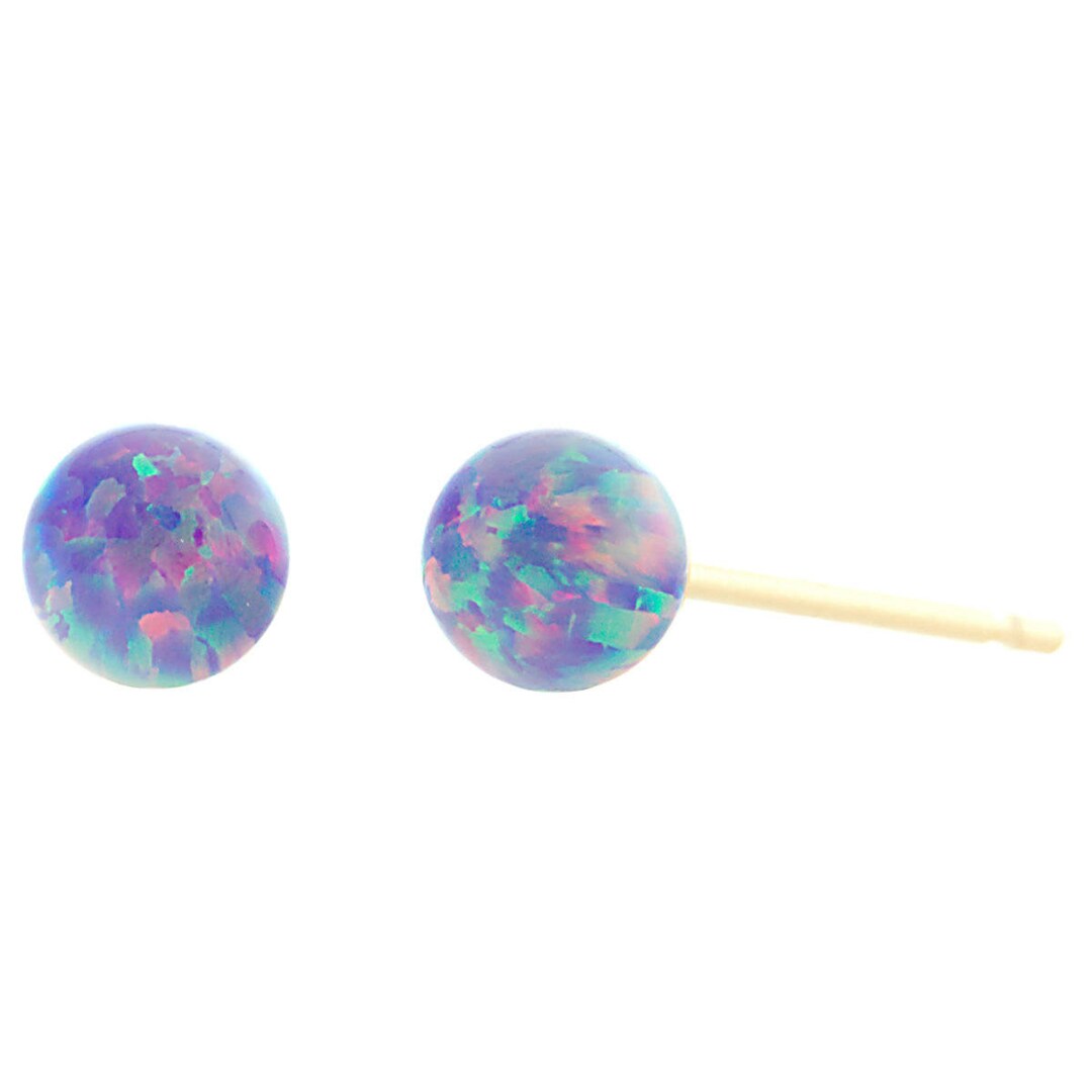 Norah: Lavender Opal Ball Stud Earrings 14K Yellow Gold Opal - Etsy