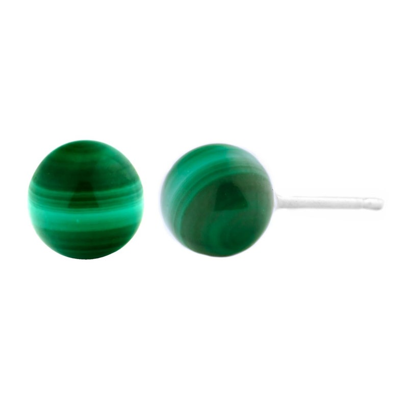 6mm Green Malachite Ball Stud Post Earrings Solid 14K White - Etsy