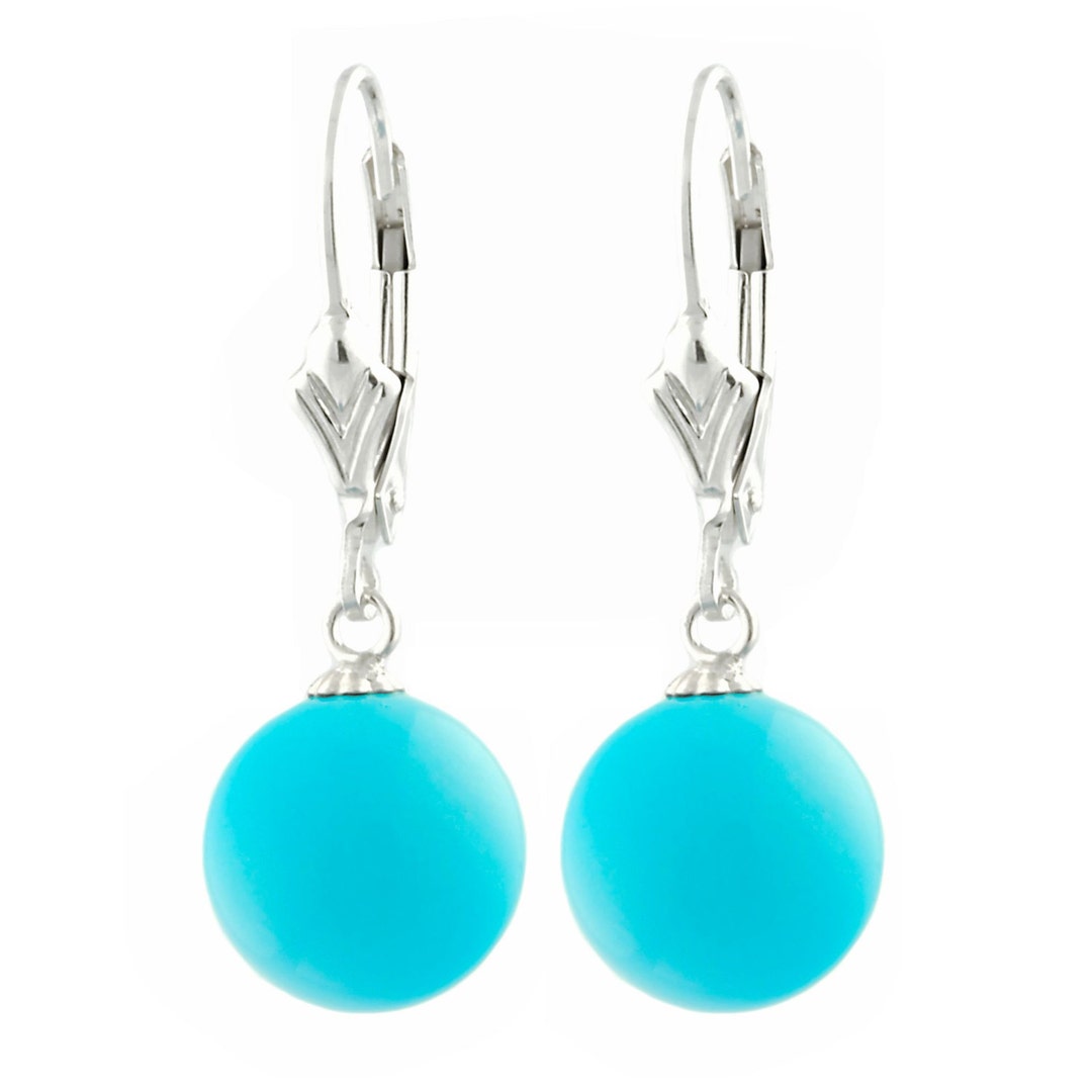 10mm Sleeping Beauty Turquoise Ball Drop Lever Back Earrings, 925 ...