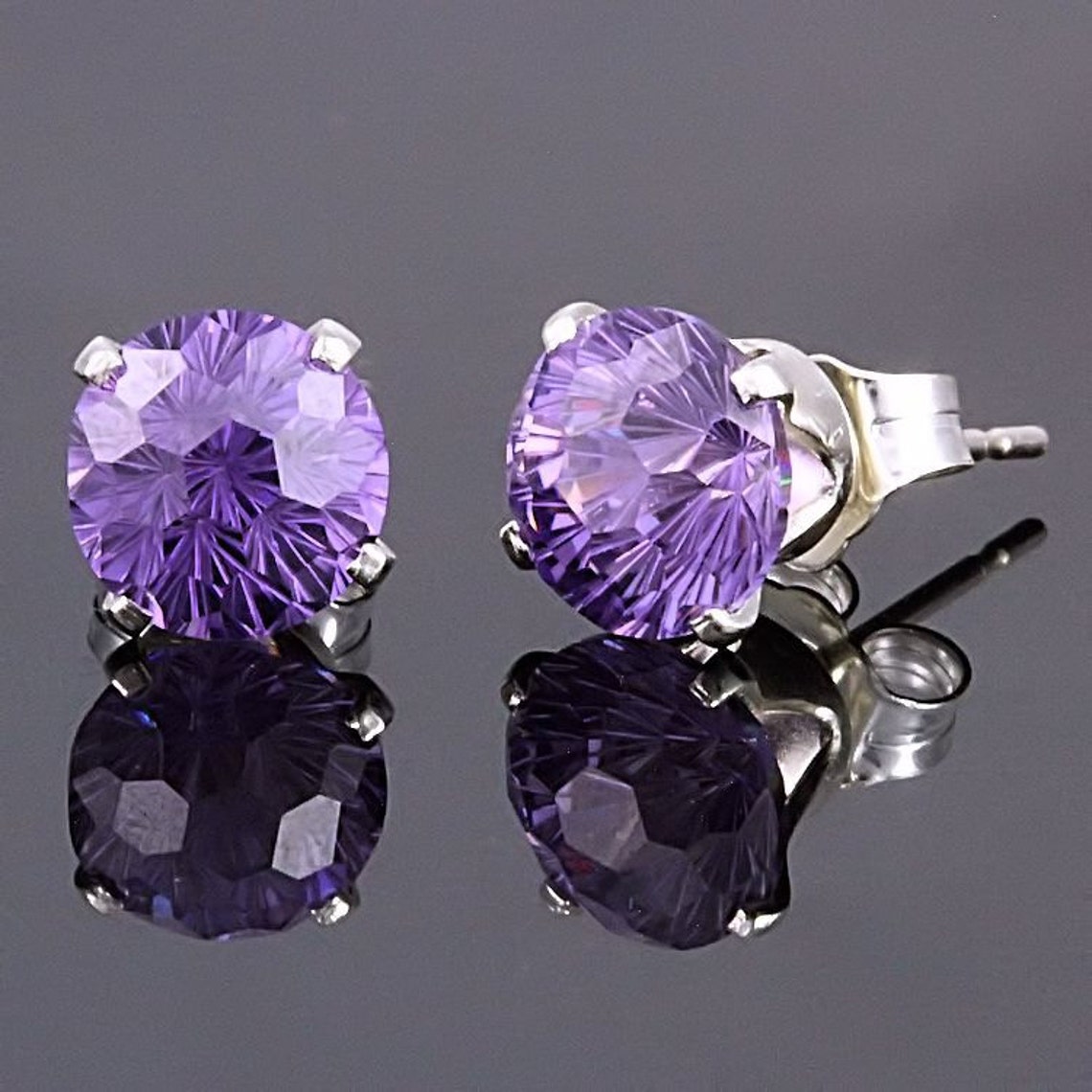 2.4ct Round Starfire Cut Brazilian Amethyst Crown Set Stud - Etsy