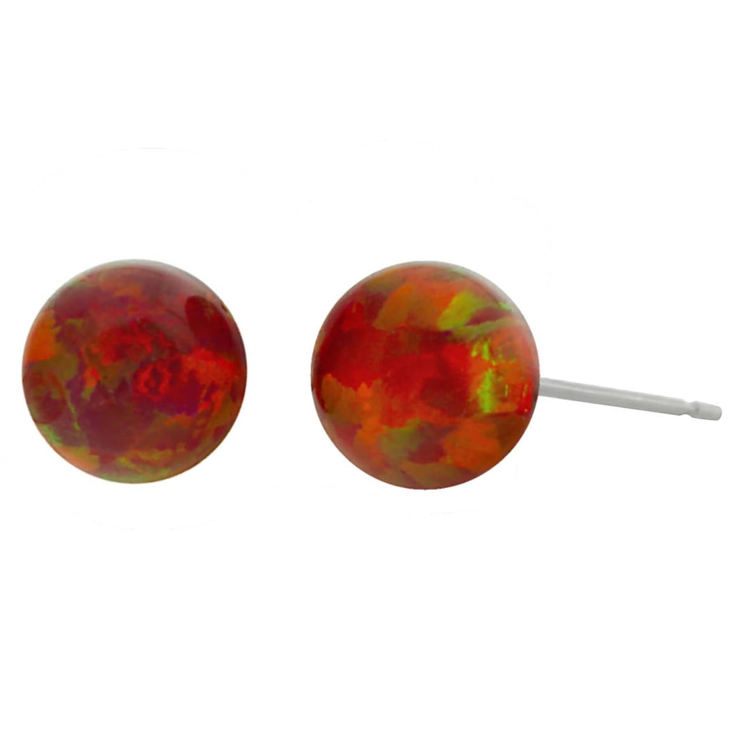 Ginger: Flame Red Opal Ball Stud Earrings, 14K White Gold Opal Earrings ...