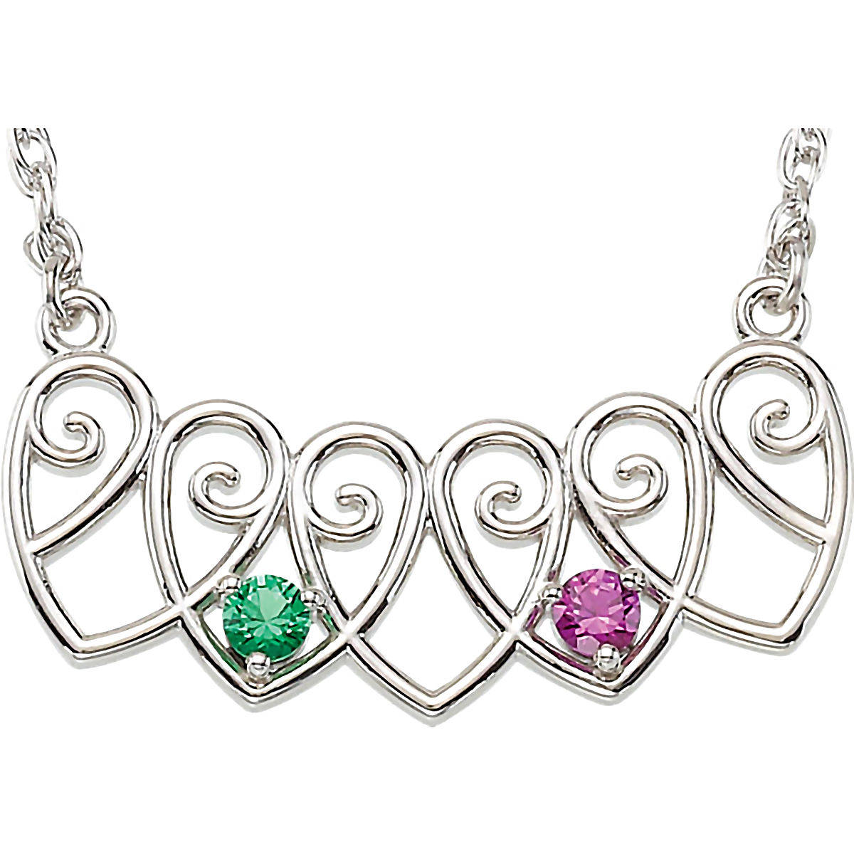 Family Birthstone Chain of Hearts Design Pendant 925 Silver | Etsy