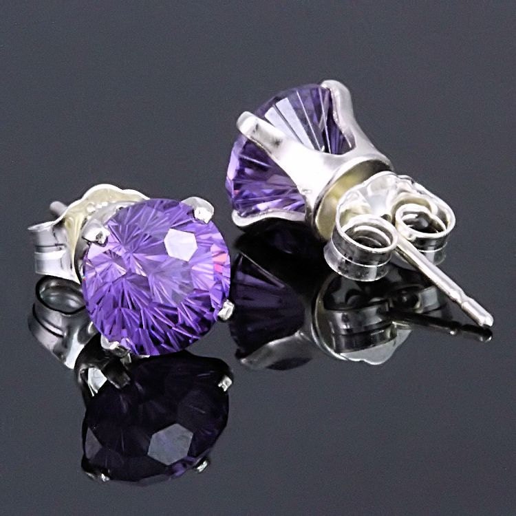 2.4ct Round Starfire Cut Brazilian Amethyst Crown Set Stud | Etsy