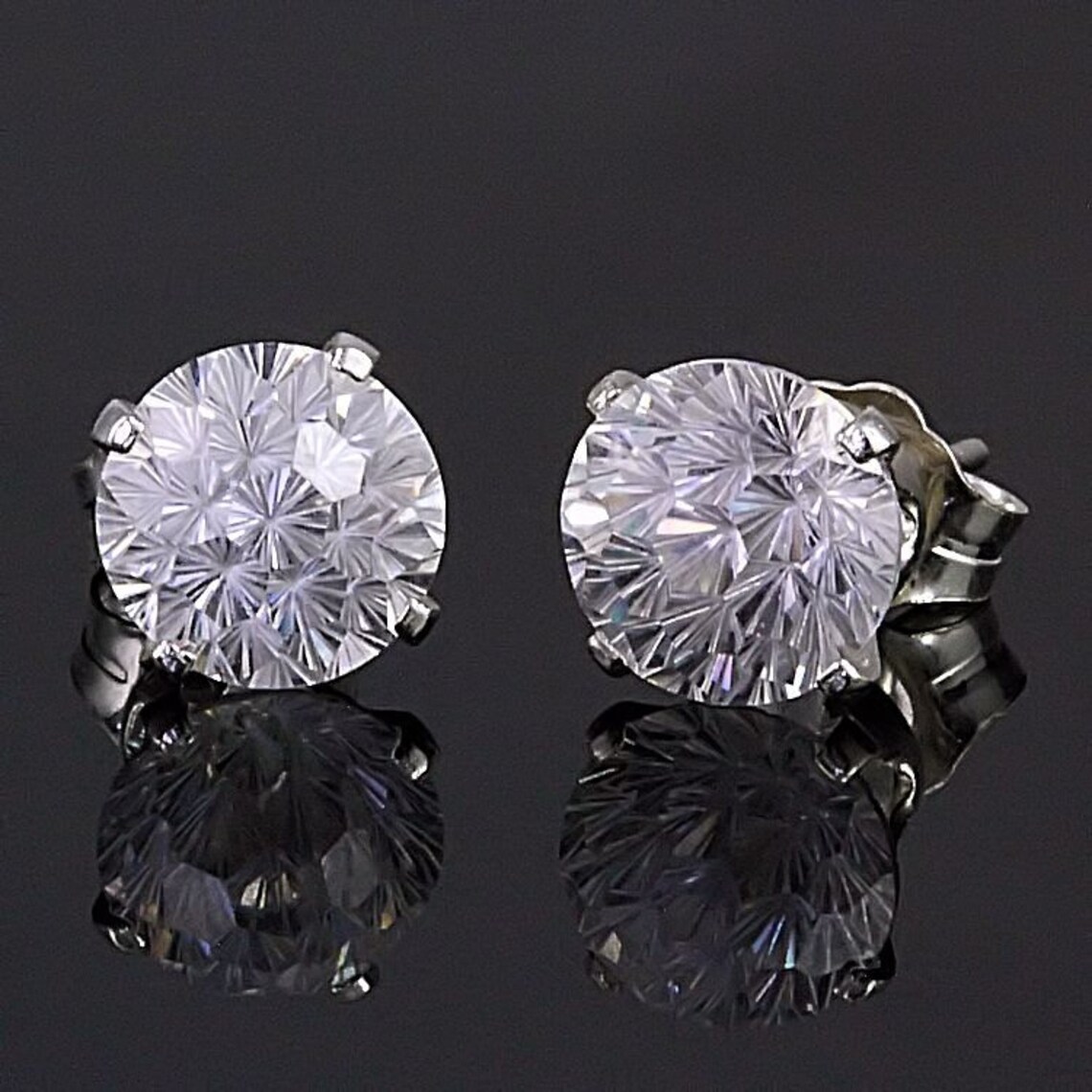 2.4ct Round Starfire Cut Clear Ice Diamond CZ Stud Earrings - Etsy