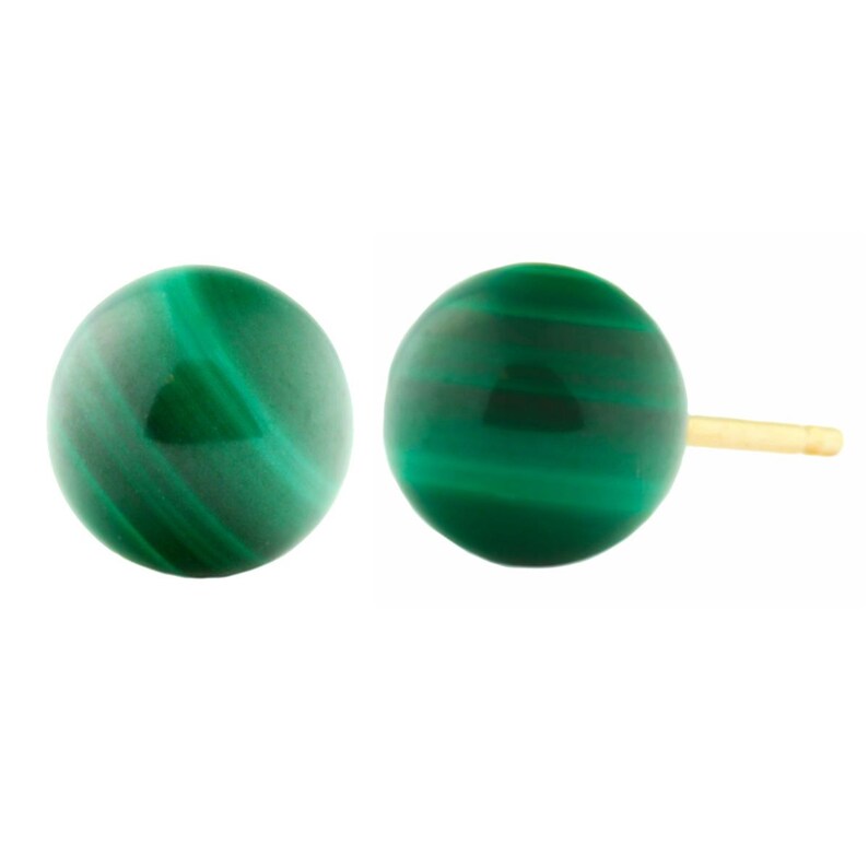 6mm Green Malachite Ball Stud Post Earrings Solid 14K White - Etsy