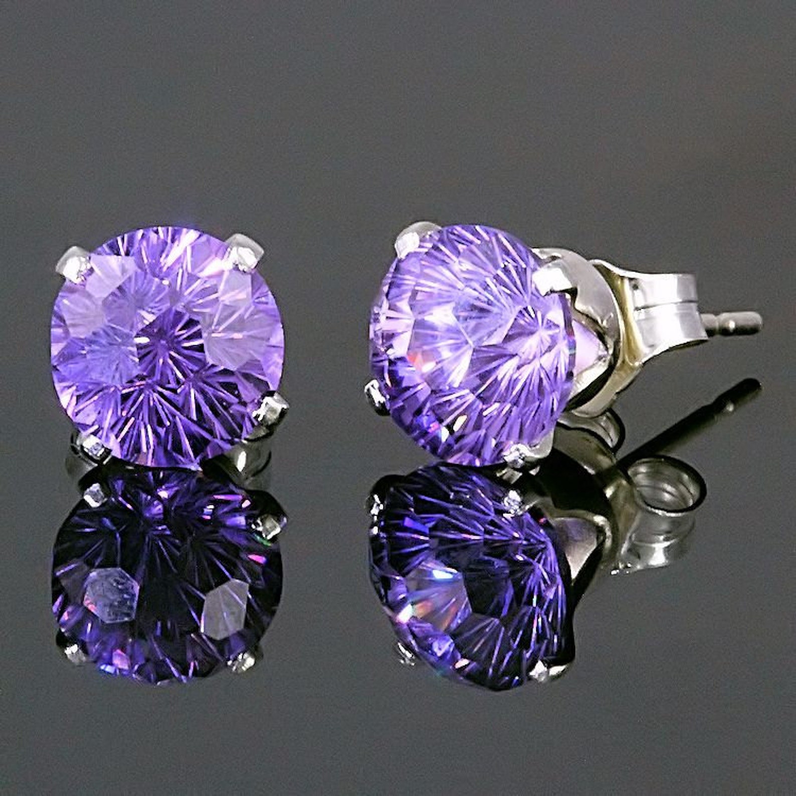 2.4ct Round Starfire Cut Brazilian Amethyst Crown Set Stud - Etsy