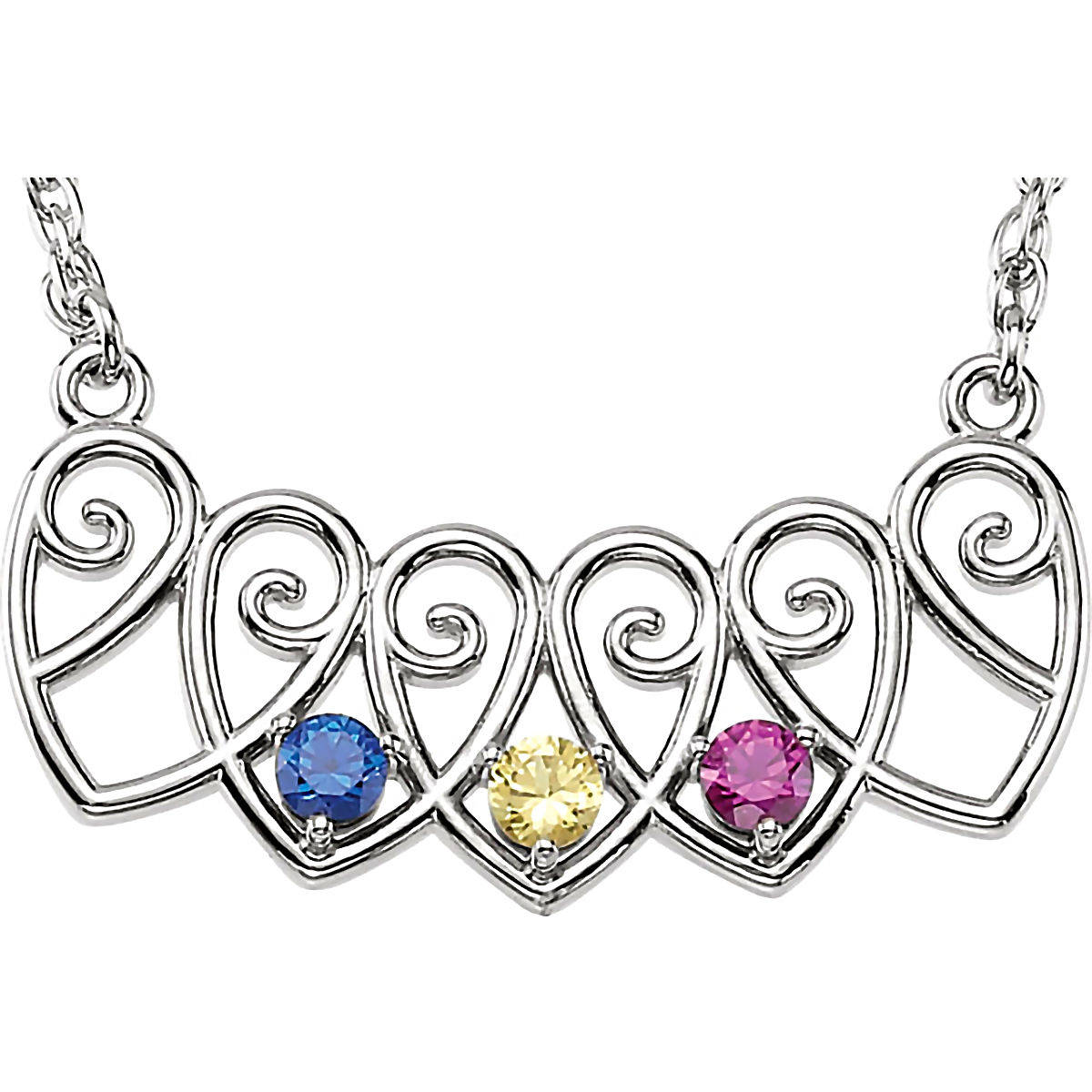 Family Birthstone Chain of Hearts Design Pendant 925 Silver | Etsy