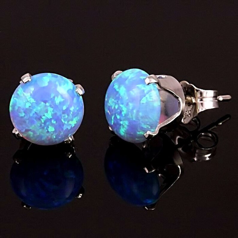 8mm Australian Azure Blue Opal Crown Set Stud Post Earrings - Etsy