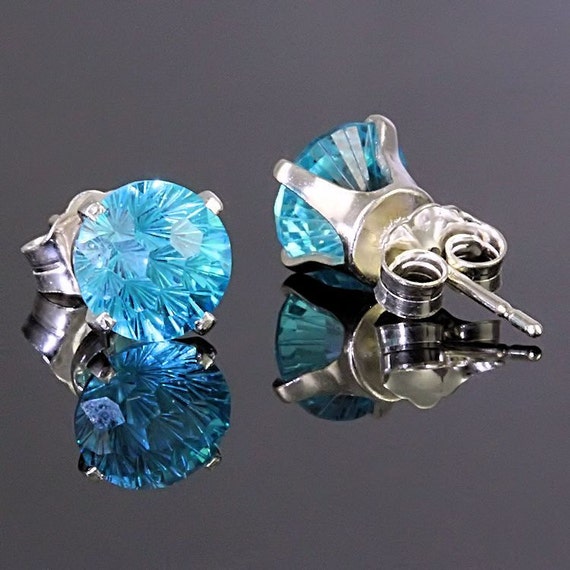 6mm & 8mm Round Starfire Cut Brazilian Aquamarine Stud - Etsy