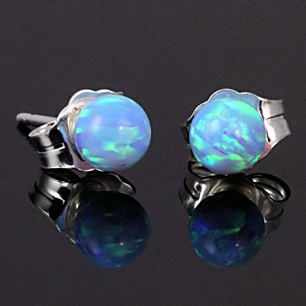 Sky: Azure Blue Opal Ball Stud Earrings 14K White Gold Opal | Etsy