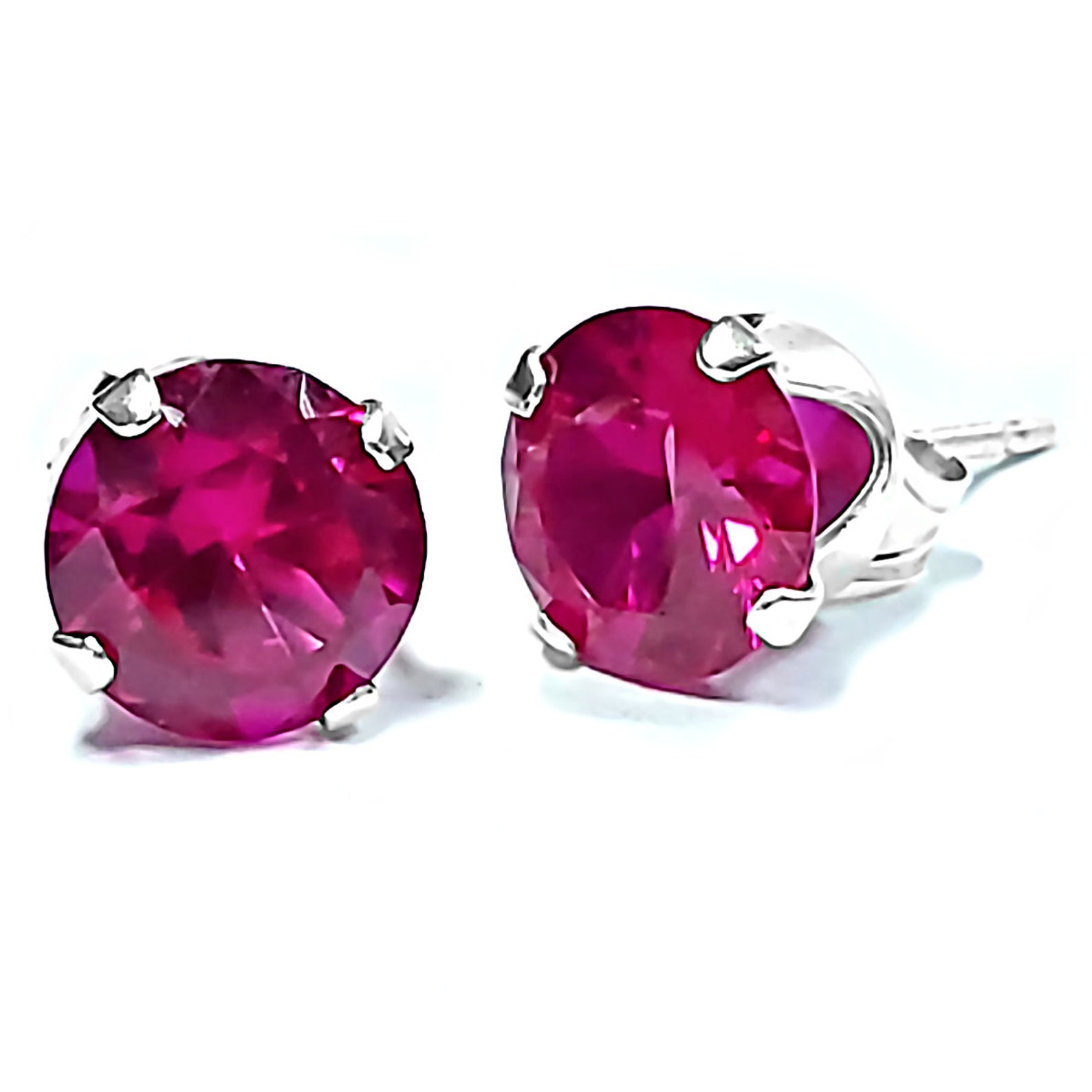 Round Brilliant Cut Ruby Ice CZ Stud Earrings Silver - Etsy