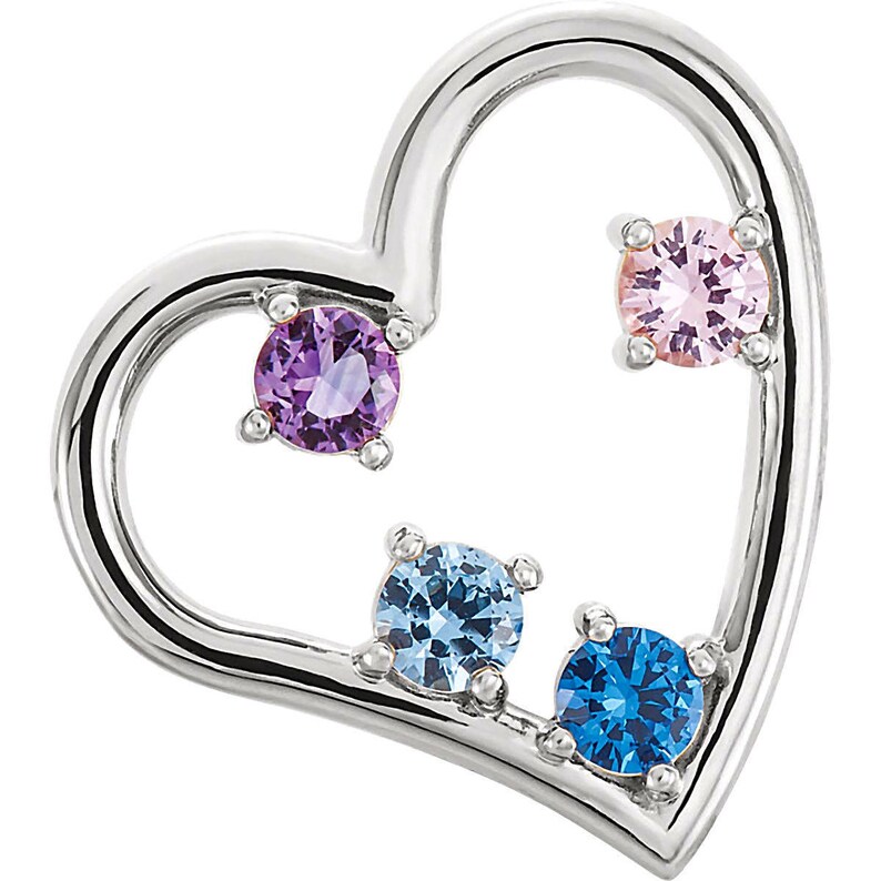 Family 1 to 5 Birthstone Heart Design 14K White or Yellow | Etsy