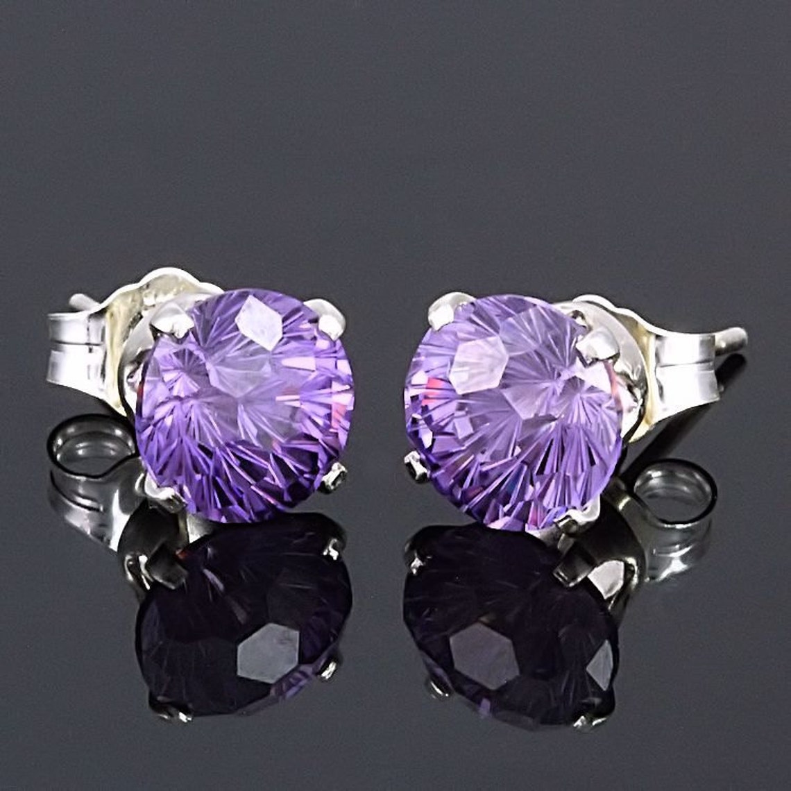 2.4ct Round Starfire Cut Brazilian Amethyst Crown Set Stud - Etsy