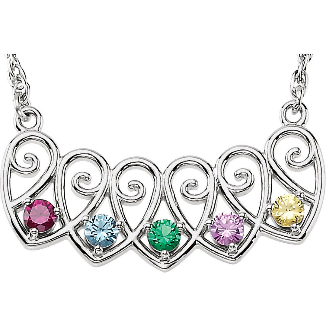 Family Birthstone Chain of Hearts Design Pendant, 925 Silver, Custom ...