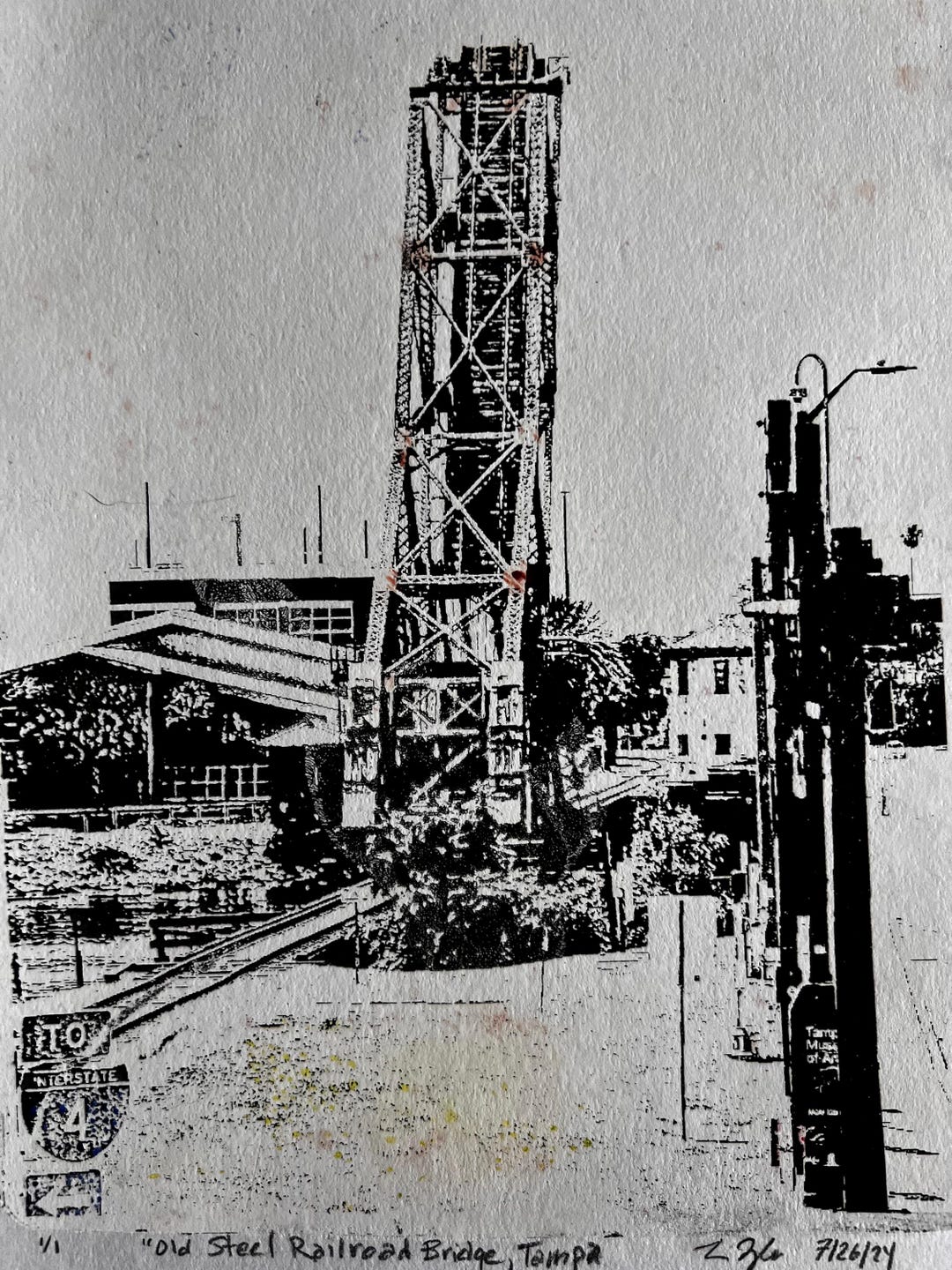 Old Steel Railroad Bridge, Tampa, Florida, Monoprint Mixed Media One of ...