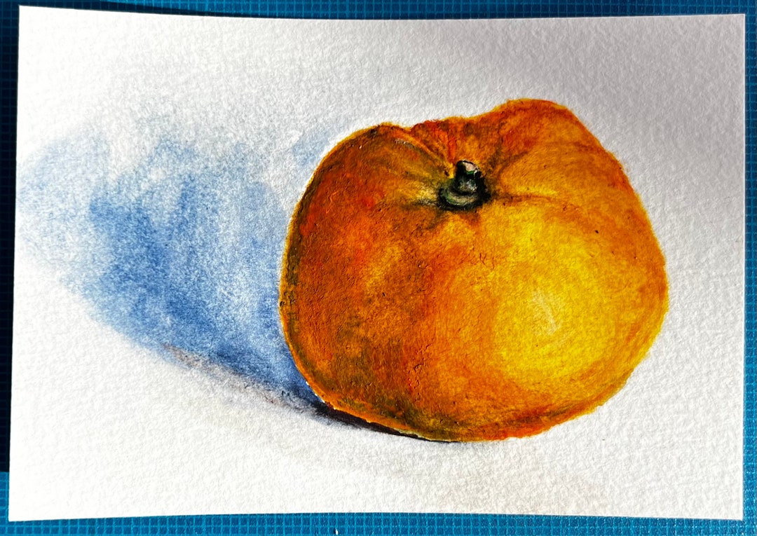 Single Satsuma Study Original Art Gouache Still Life Painting 3.5" X 5 ...
