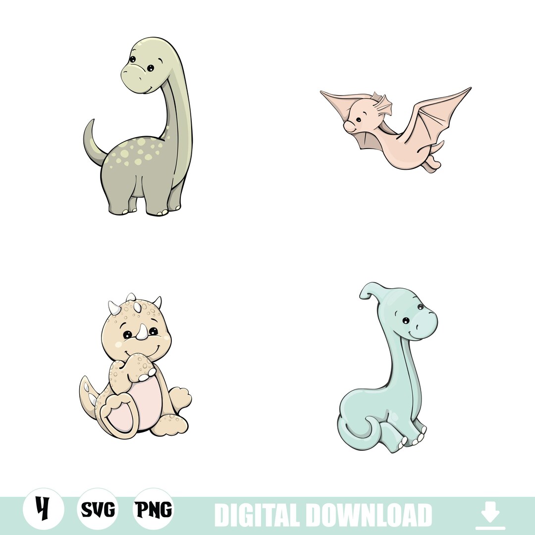Cute Dinosaur SVG Bundle, Baby Dino Clipart Cartoon SVG PNG ...