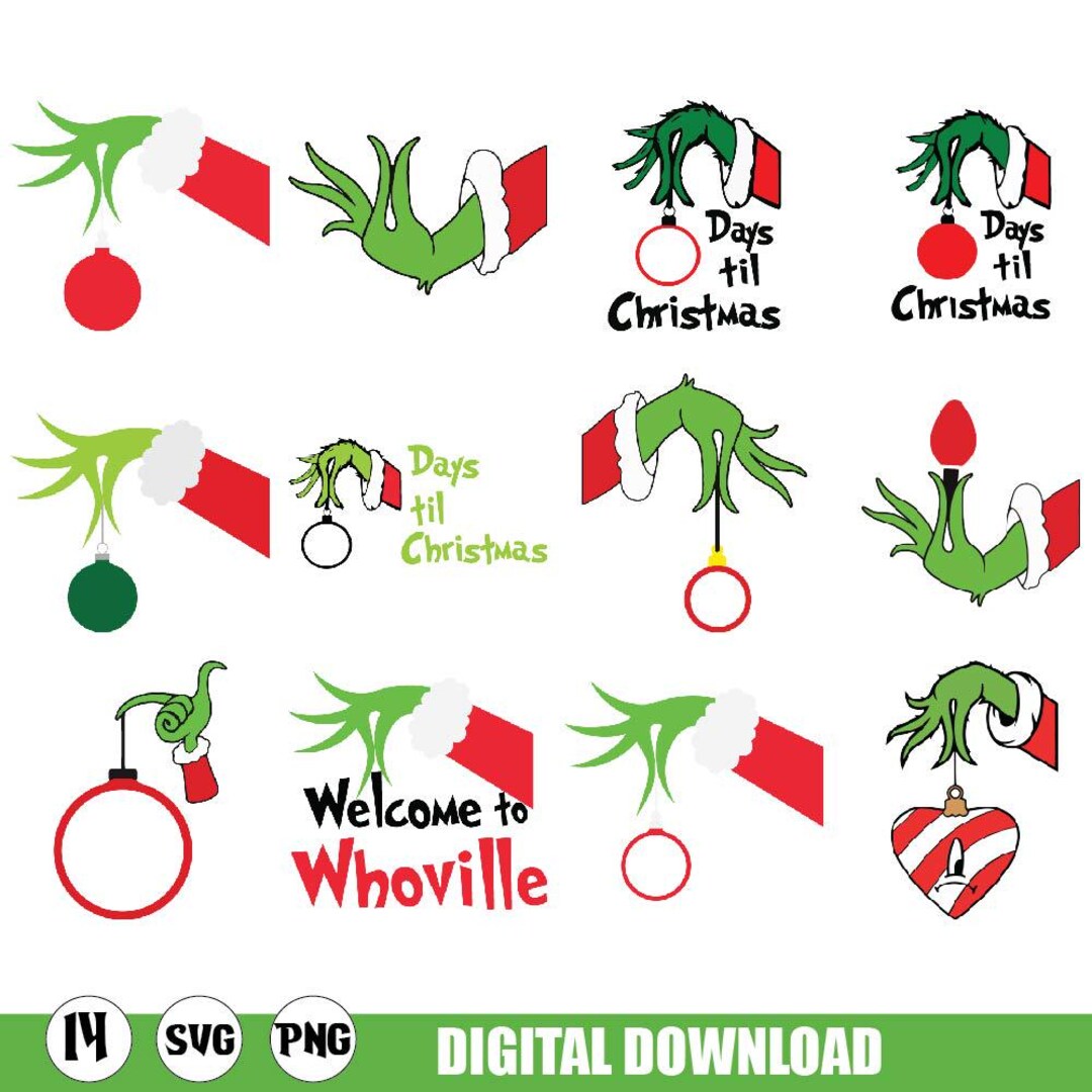 Grinch Hand SVG Bundle, Christmas Countdown SVG, Whoville Sign, Funny ...