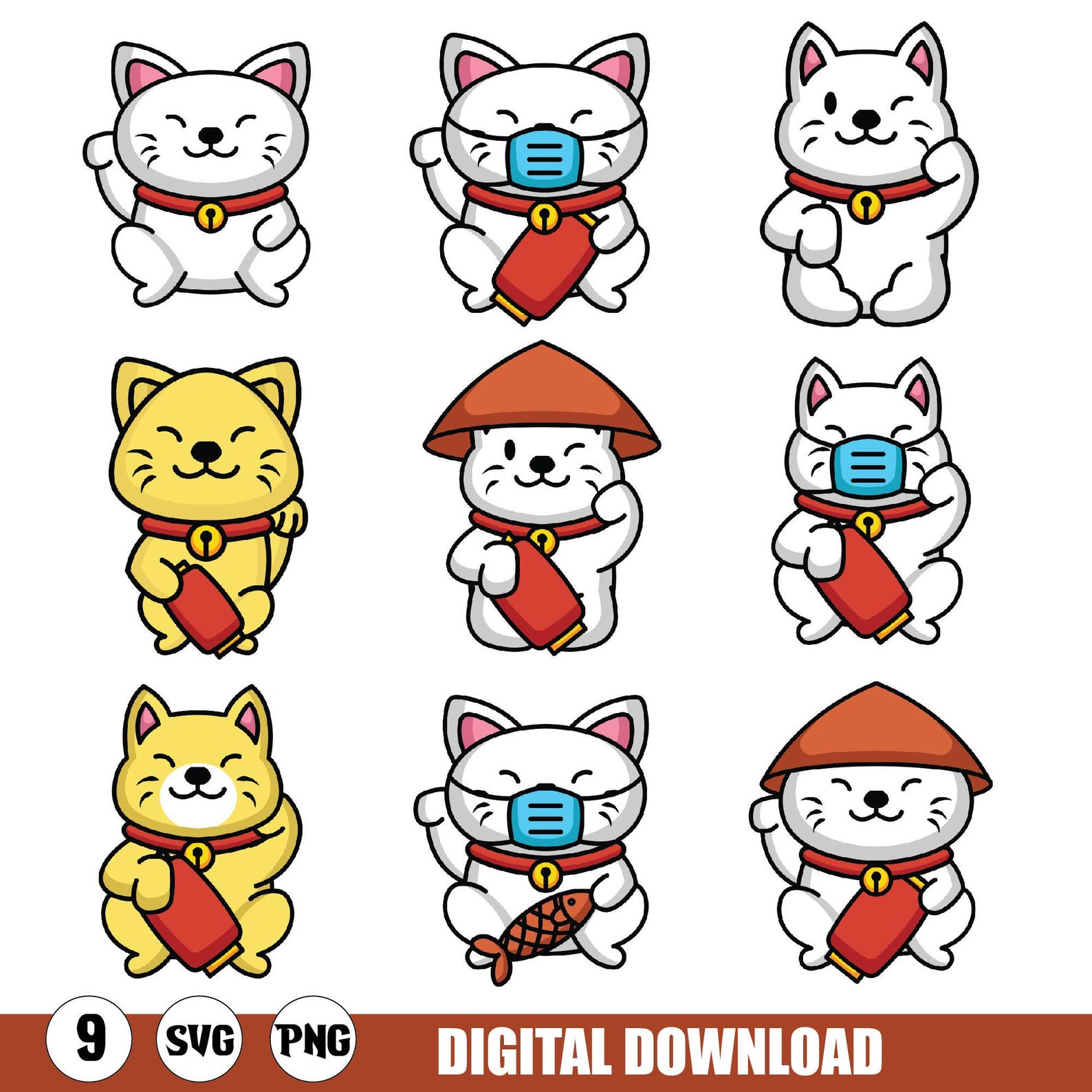Lucky Cat SVG Bundle, Maneki Neko SVG, Fortune Cat Svg, Asian Good Luck ...
