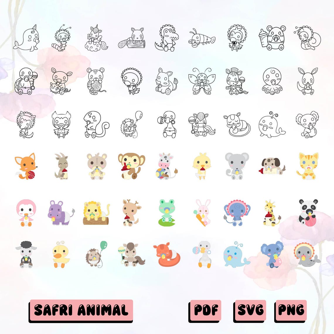 Safari Animals SVG Bundle, Baby Zoo Animal Clipart, Cute Jungle Animals ...