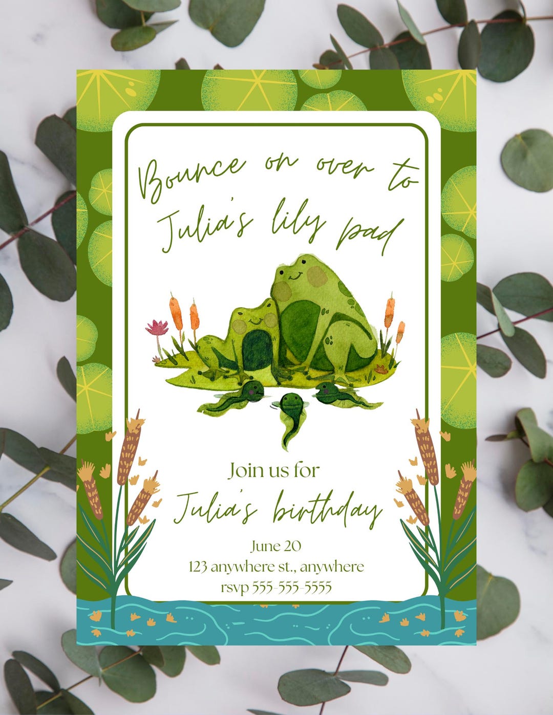 Bounce on Over Birthday Invitation | Frog Lily Pad Children Party ...