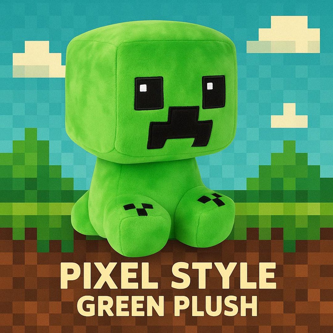 Pixel Style Green Plush – Soft Blocky Monster Toy for Kids & Gamers - Etsy
