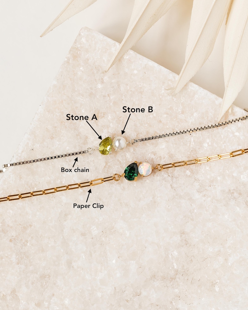 Opal Birthstone Pearl Bracelet • Paper Clip Box Chain Pear Bracelet ...