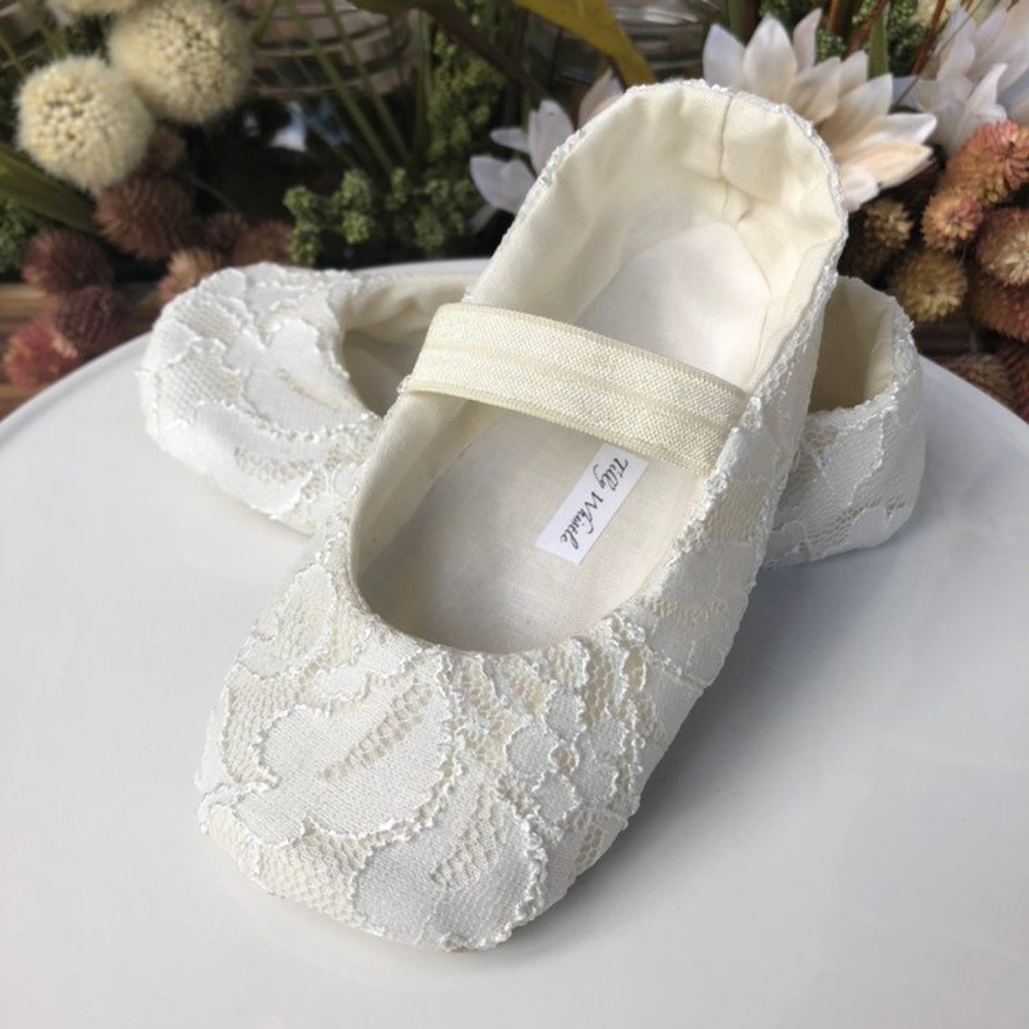 Ivory or White Lace Ballet Slippers With Elastic - Flower Girl Shoes ...