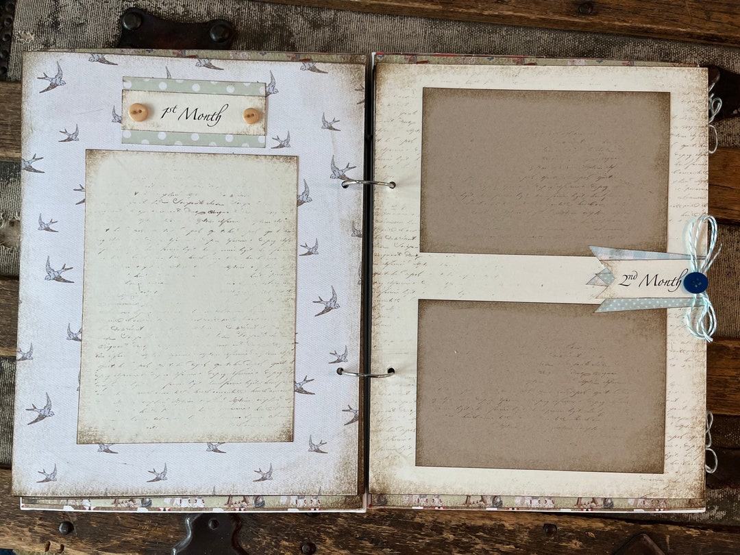 Vintage Theme Baby Boy Book, Blue Baby Book, Handmade Baby Album - Baby ...