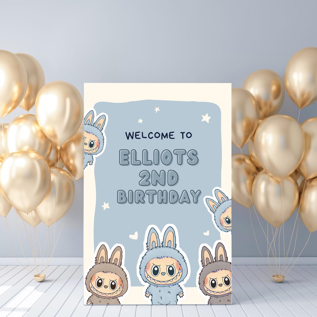 Labubu Welcome Sign Canva Template | Printable Party Sign | Kawaii ...