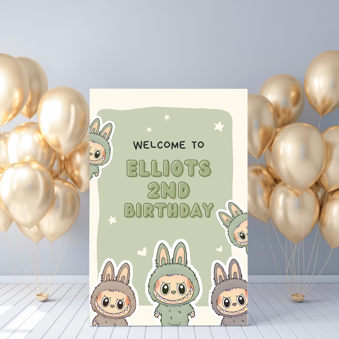 Labubu Welcome Sign Canva Template | Printable Party Sign | Kawaii ...