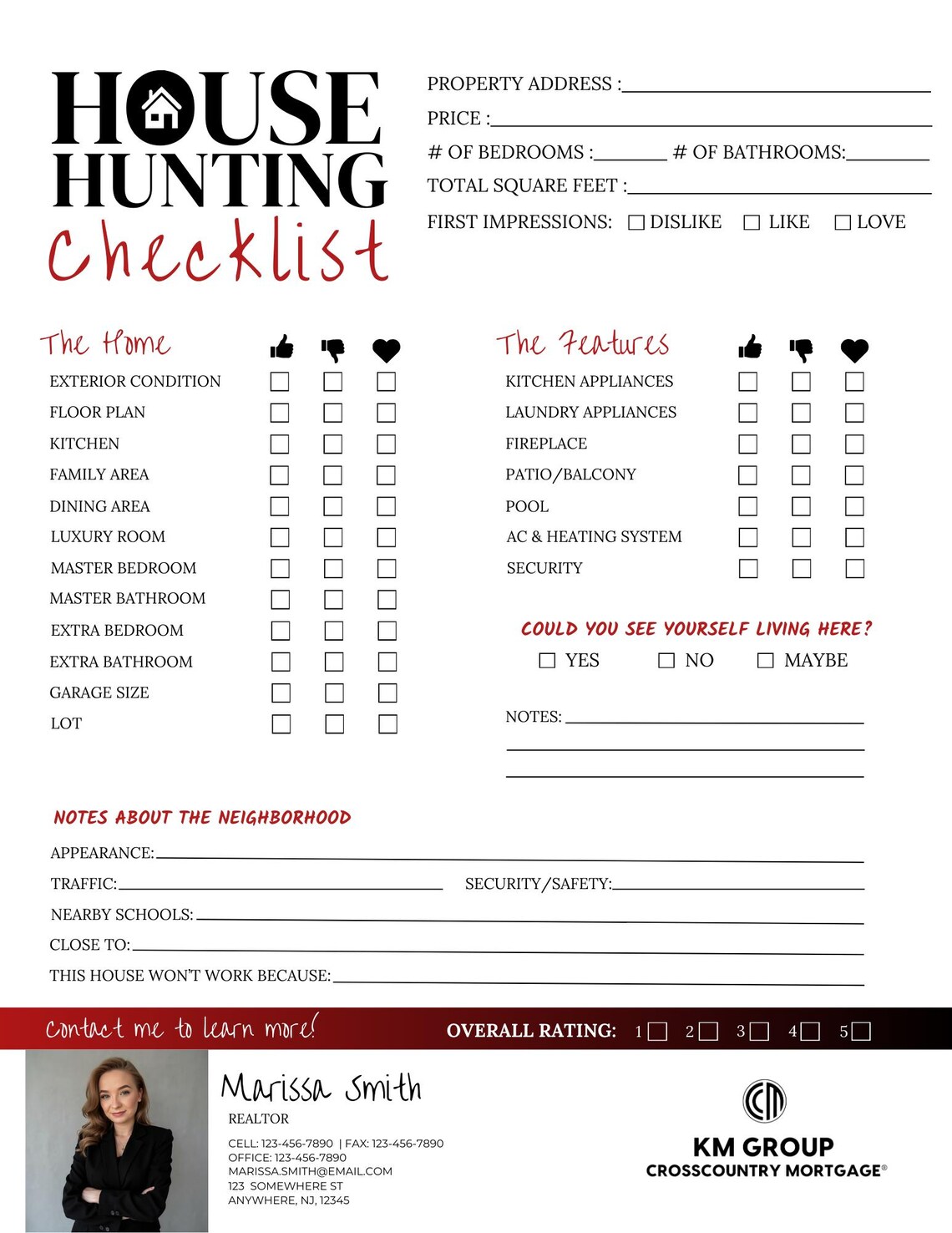 House Hunting Checklist for Realtors – Printable PDF | Client Home Tour ...