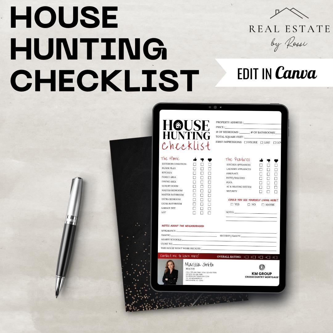 House Hunting Checklist for Realtors – Printable PDF | Client Home Tour ...