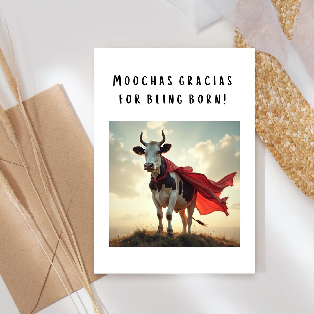 Funny Birthday Card, Handmade Playful Fun Cow Card, Humor Greeting Card ...