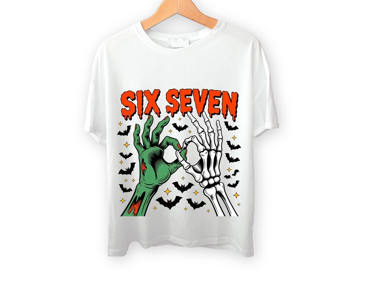 6 7 Meme Halloween Skeleton PNG | Six Seven Horror Dripping Text ...