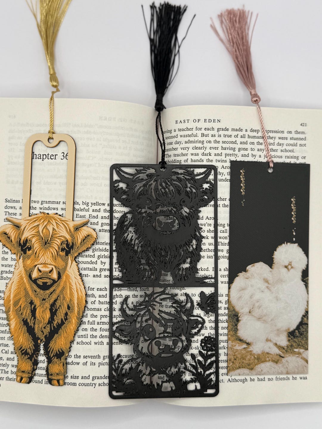 3D Printed Farm Animal Bookmark | Highland Cow, Silkie Chicken, Calf - Etsy