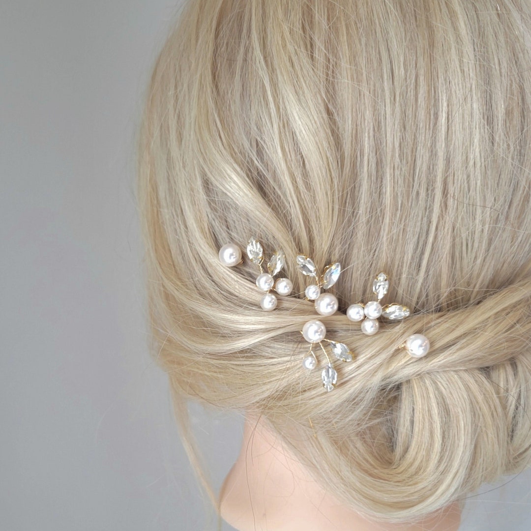 Pearl Hair Pins, Bridal Pearl Hair Pins, Wedding Hair Comb, Gold Pearl ...