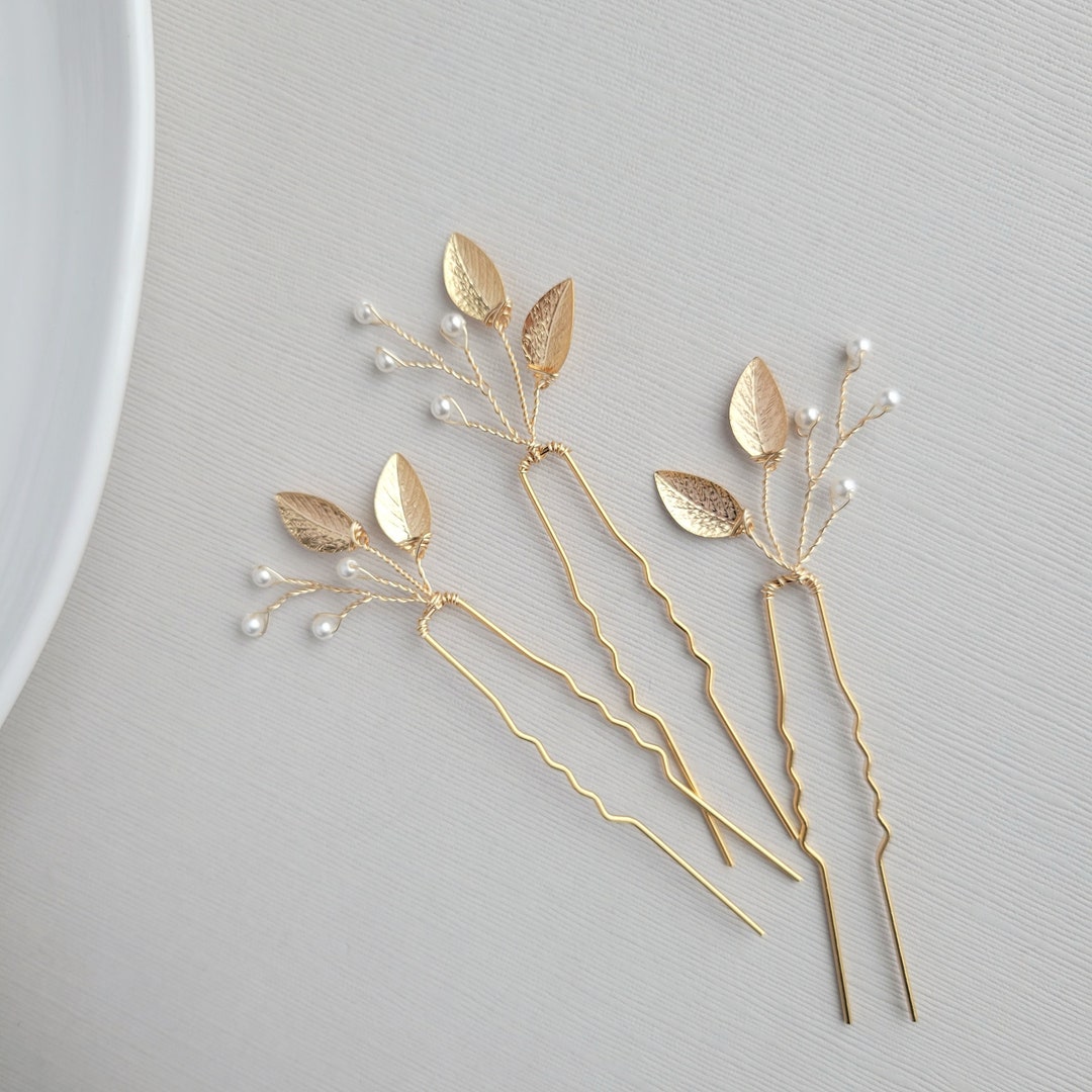 Gold Hair Pins, Leaf Hair Piece, Wedding Hair Comb, Silver Headpiece ...